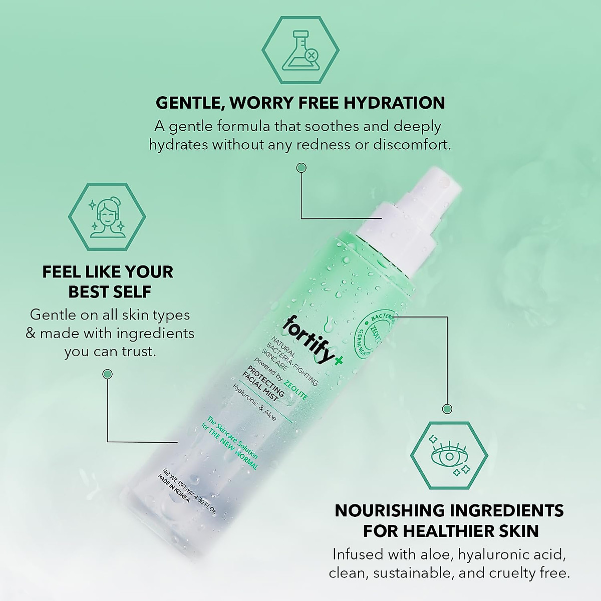 Fortify Skincare 9-in-1 Korean Facial Mist Spray with Hyaluronic Acid & Aloe Vera - Anti-Aging & Hydrating - Dermatologist Tested, Fragrance-Free - All Skin Types, Clean Beauty - 130ML/4.39 FlOz