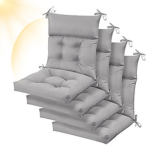 Sintuff 44 x 21 x 4 Patio Chair Cushions Outdoor Chair Cushions Seat/Back Tufted Pillow with Ties All Weather Replacement Indoor Patio Furniture Outdoor Furniture(Light Gray,4 Pcs)