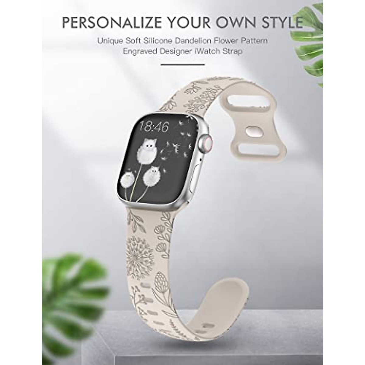 Minyee Floral Engraved Band Compatible with Apple Watch Band 38mm 40mm 41mm Women, Cute Soft Silicone Dandelion Flower Pattern Sport Designer Fancy Summer Bracelet for iWatch Series SE/8/7/6/5/4/3/2/1
