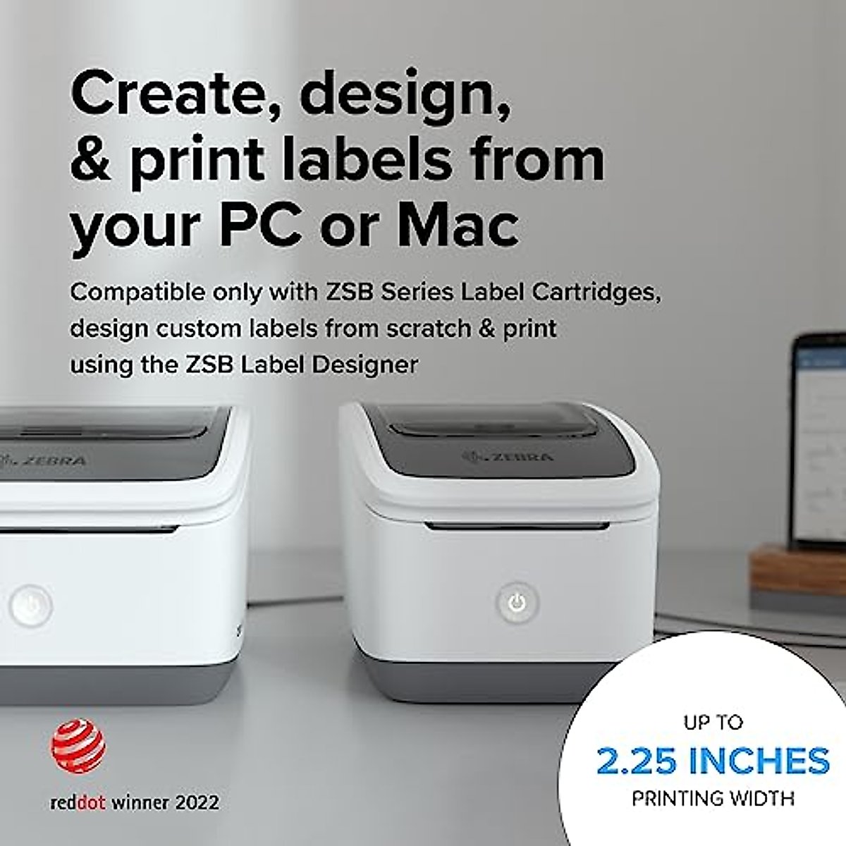 ZEBRA ZSB Series Thermal Label Printer - Small Home Office Wireless Labeling for Address, Folders, Shipping, Barcodes. Compatible w/UPS, USPS, Shopify, Ebay, FedEx, Amazon, Etsy - ZSB-DP12-2-in Width