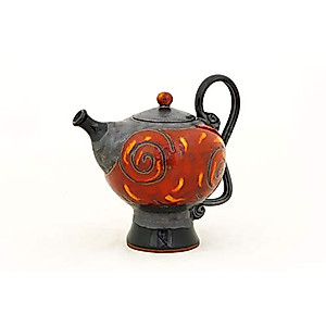 Handmade Pottery Teapot, Kitchen Decor, Art Ceramic Decor, Stoneware Kettle, Red and Black Teapot