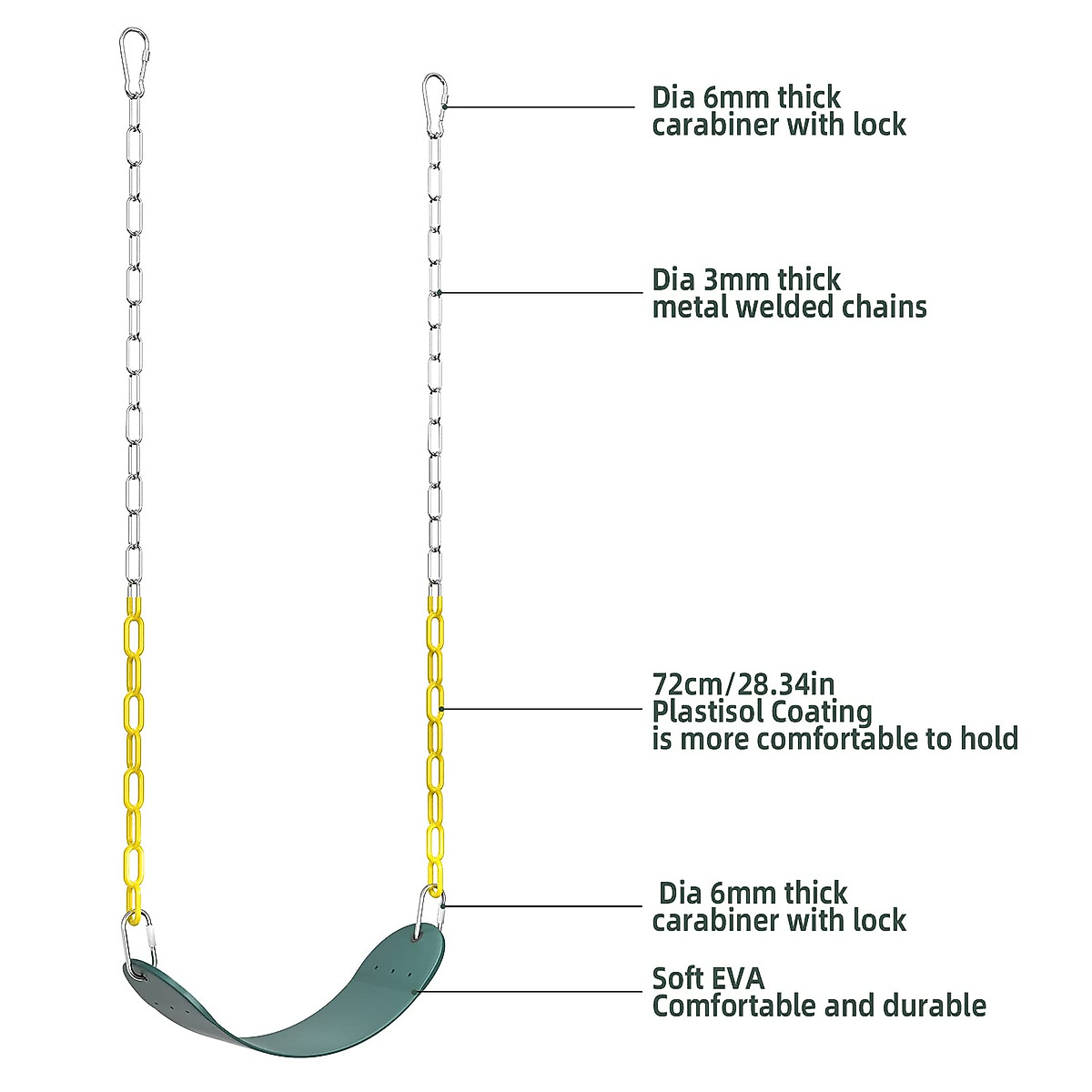 AGPTEK EVA Soft Plastic Swing Set, Seat with 66 Inch Heavy-Duty Rust-Resistant Chains, Suitable for Kids and Adults up to 250 lbs for Outdoors, Playground, Jungle & Gym