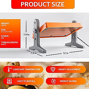 Fuzzy Bird Chick Brooder (12''*8'') Brooder Heater for Chicks Ducks and Birds Incubation Heating Keep Chicks Warm Newly Upgraded Temperature Adjustable Height Adjustable Chick Heating Plate-Orange