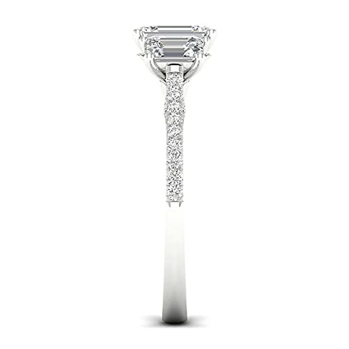 2 1/5 Ct Emerald Shape White Cubic Zirconia Three Stone & Side Stone Wedding Engagement Ring In 14K White Gold Plated 925 Sterling Silver (2.20 Cttw) Ring Size -7