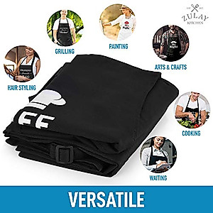 Zulay (2-Pack) Funny Aprons For Women, Men & Couples - Adjustable Universal Fit Cooking Apron - Black Apron With Pockets For BBQ, Baking, Painting, Wedding Gift & More - (Funny Cooking Puns)