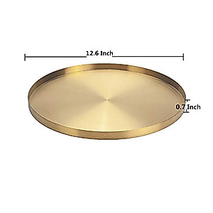 IVAILEX Gold Stainless Steel Round Jewelry and Make up Organiser/Candle Plate Decorative Tray (12.6 inches)