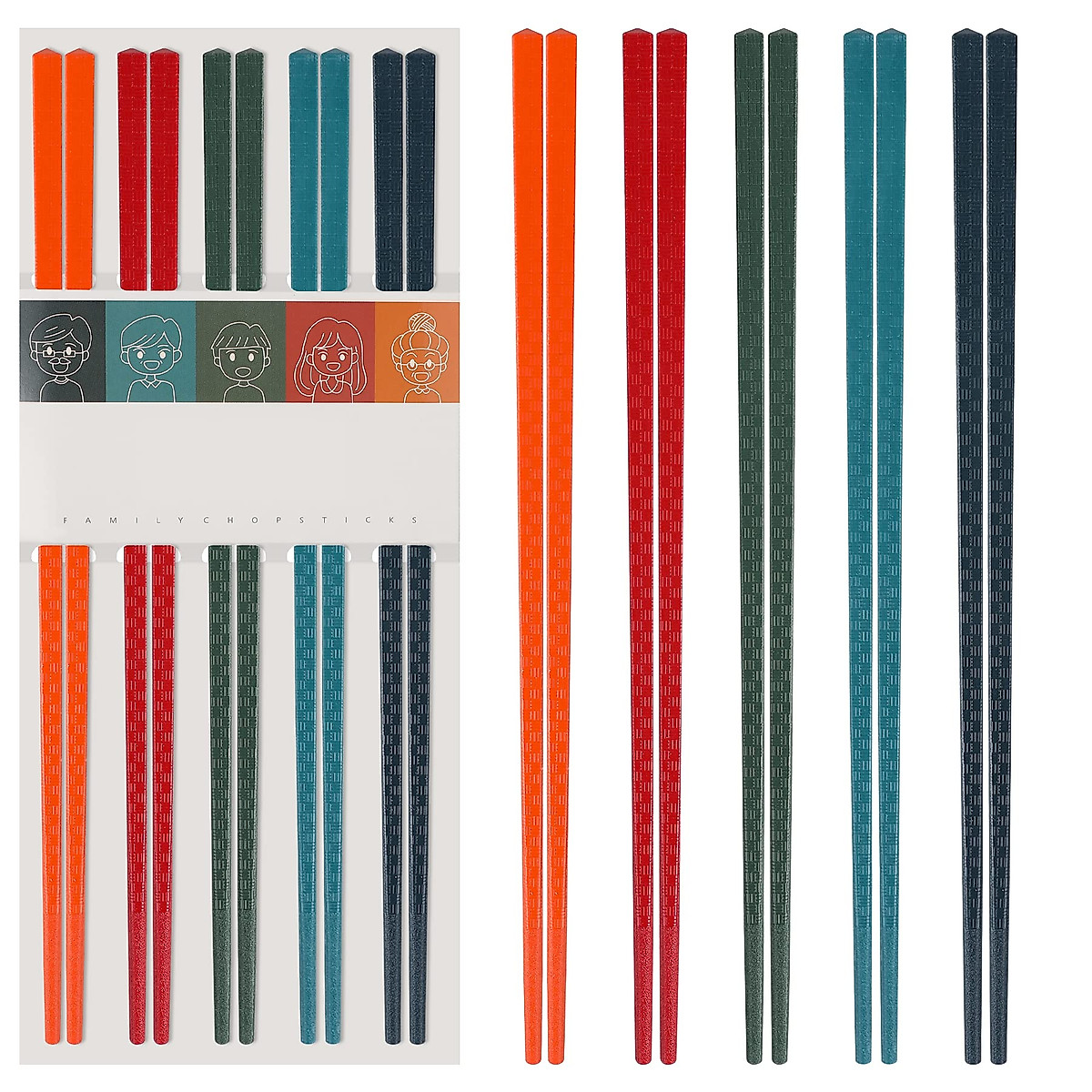 5 Pairs Fiberglass Chopsticks, Slivek Reusable Premium Japanese Chinese Korean Chopsticks Dishwasher Safe, Non-slip, Lightweight, 9.5 inches - Colorful