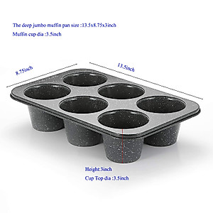 Monfish Jumbo Muffin Pan 6 Cup Carbon Steel Gray Stone non Stick Coating Muffin Tin 3.5diax3inch cup