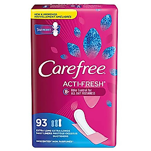 Carefree Acti-Fresh Thin Panty Liners, Extra Long, 93 Count (Pack of 1)