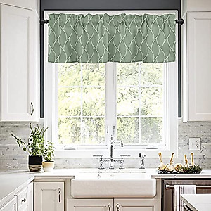 Green Gold Wave Abstract Art Foil Print Pattern Farmhouse Short Window Curtain Valances, White Thin Line Rod Pocket Kitchen Valances for Living Room Bedroom Bathroom Cafe, 1 Panel - 54" x 18"