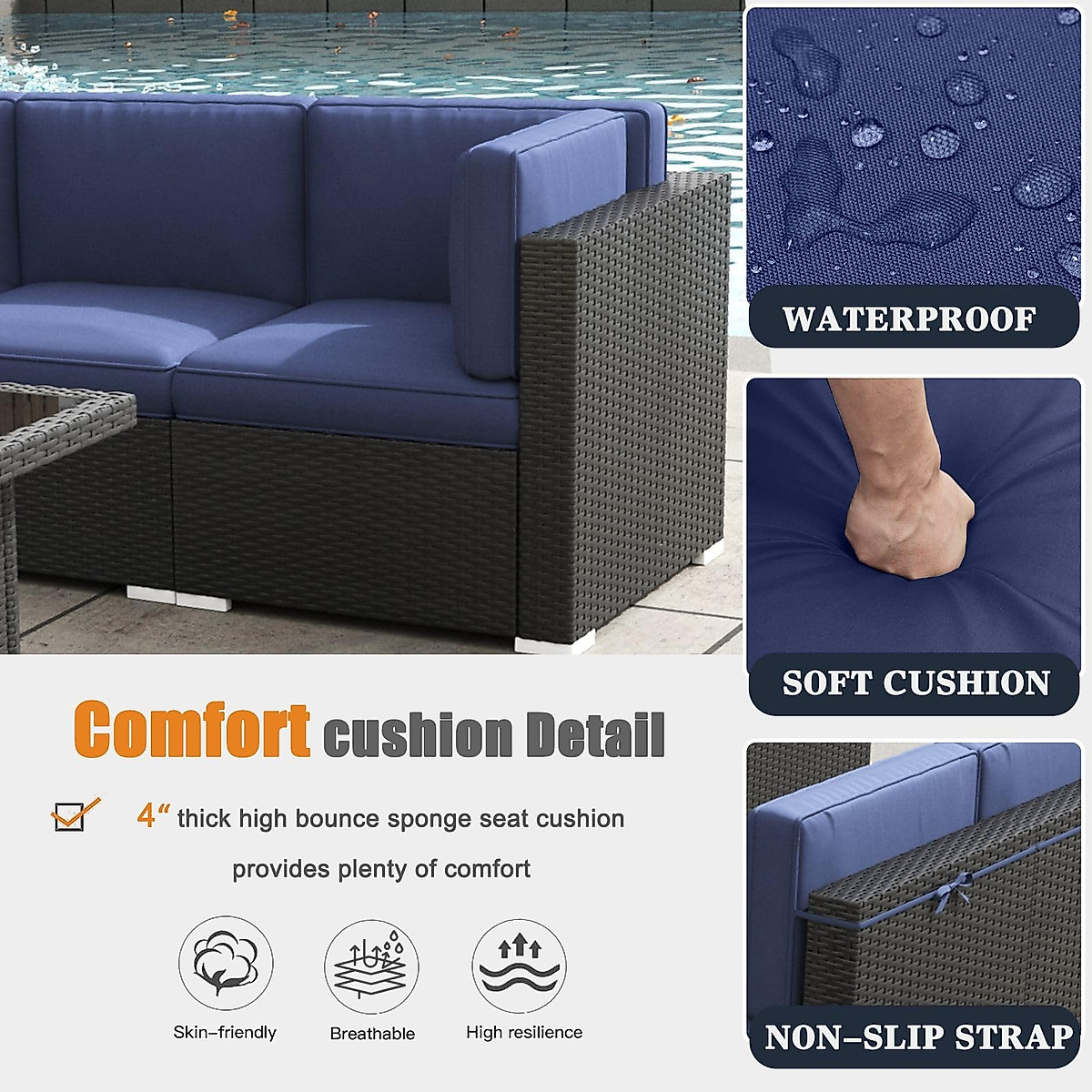 KHOLH Patio Furniture Set with Fire Pit Table, 15 Pieces Outdoor All-Weather Wicker Conversation Sectional Chair Sofa Set with 4 Swivel Chairs