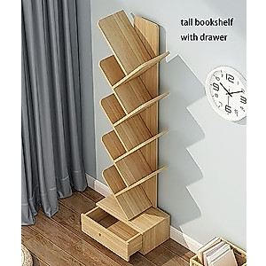 VERAMY 9 Tier Tall Bookshelf Tree Bookshelf with Drawer Corner Bookshelf Floor Standing Bookcase Large Capacity Bookshelf Utility Organizer Shelves for Living Room Bedroom