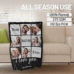 FUONLY Personalized Mothers Day Birthday Gifts for Mom from Daughter Son - Custom Blanket with Pictures Text - Customized Mother's Day Birthday Gifts for Mom - Personalized Blanket
