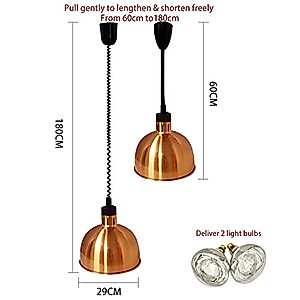 Food Warmer Lights Hanging Heating Lamp Retractable Heating Lamp for Buffet Restaurant (Dia.29cm) (Champagne)