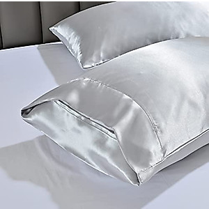 Pack of 2 Satin Pillowcases for Hair and Skin, Satin Pillow Cases Set of 2 Pillow Cover with Envelop Closure (King, Silver)