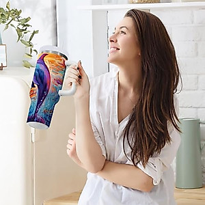 40 oz Sea Dolphins Insulated Tumbler with Handle, Stainless Steel Vacuum Water Bottles with Lid and Straw for Water, Iced Tea or Coffee