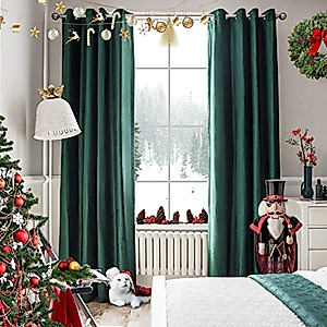Melodieux 100% Blackout Velvet Curtains for Bedroom Living Room - Super Soft - Thermal Insulated Drapes with Black Liner, 52 by 84 Inch, Green (2 Panels)