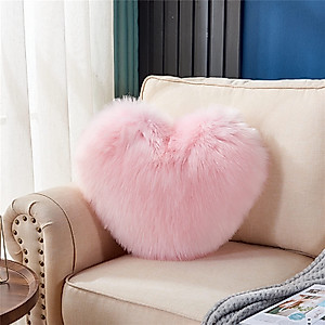 Luwsldirr Plush Pillow Reusable Heart Shaped Fluffy Sofa Cushion Flexible Eye-catching Light Pink