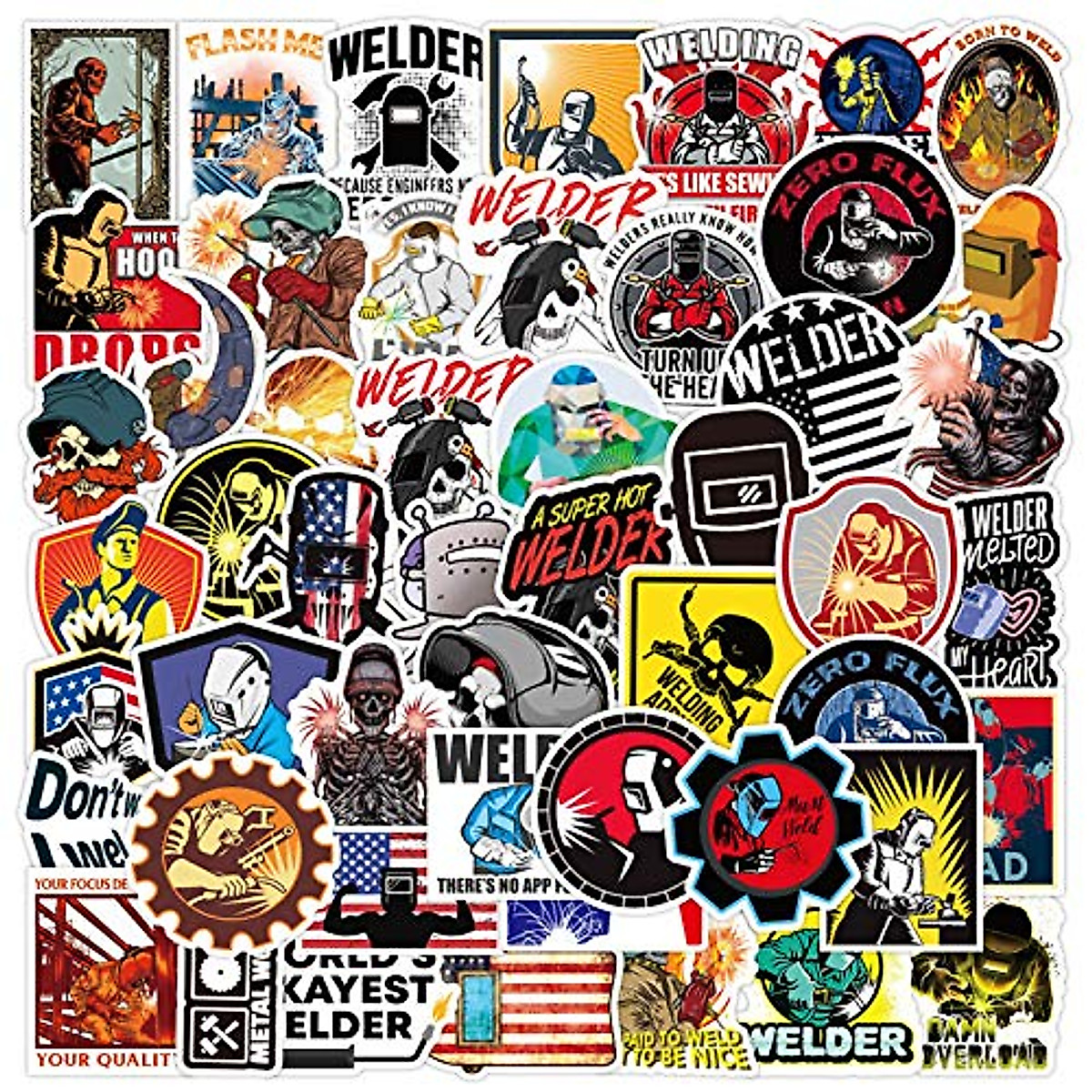 Welder Stickers for Helmet 50pcs, Cool Welding Worker Stickers, Hard Hat Vinyl Stickers for Men Tool Box Laptop Motorcycle Skateboard Bike Luggage