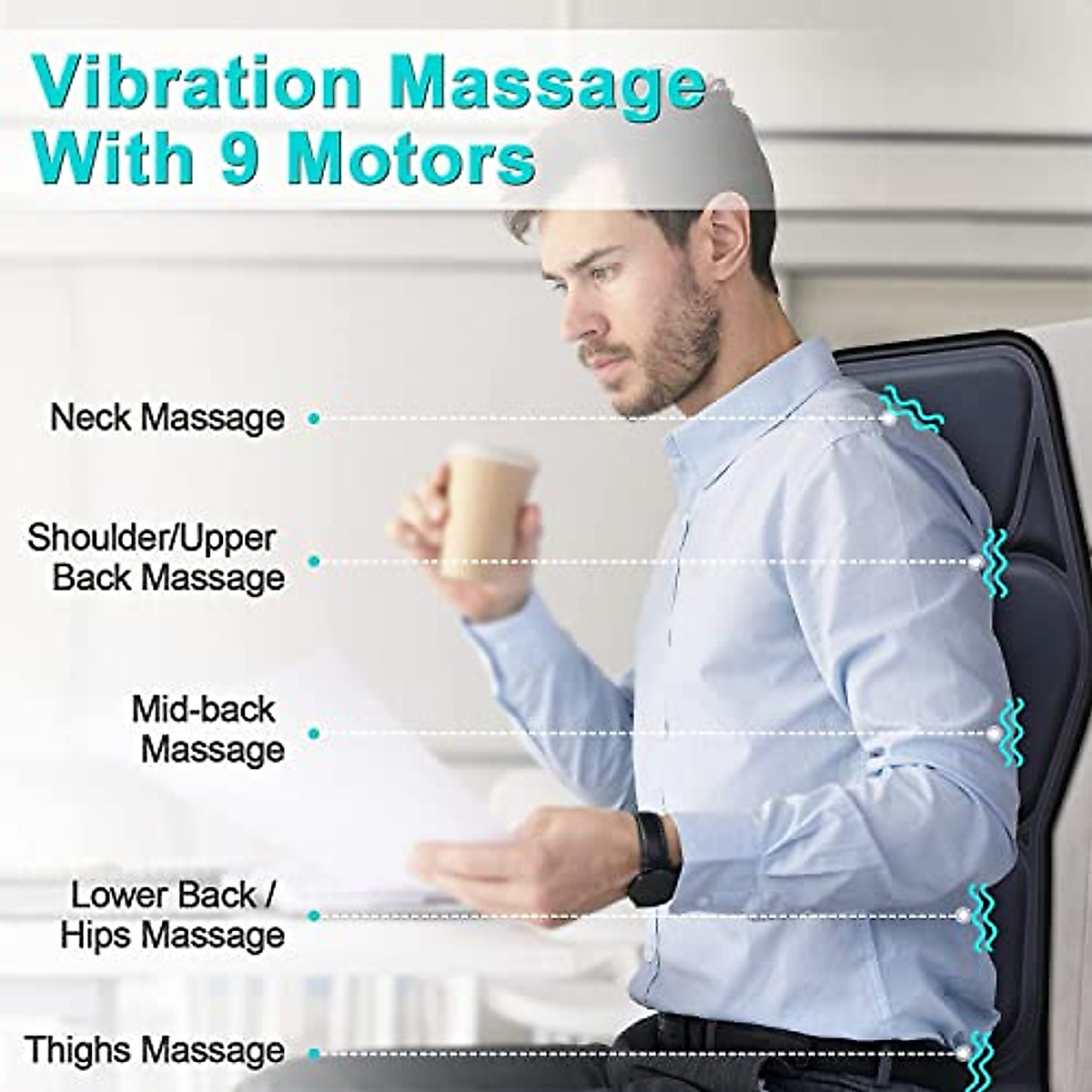 AOVOJRM Seat Massager,Vibrating Back Massager for Chair Massage Cushion ,9 Nodes to Relieve Stress Pain, Home Office,Christmas Gifts Women/Men/Mom/Dad (Black)