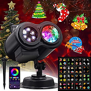 Holiday Projector Lights,App Control,Halloween Projection Outdoor,Christmas Light Projector,16 HD Holiday Slides+10 Optional Ocean Waves,IP65 Waterproof,Christmas and Birthday Party Decorations