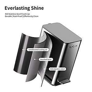 MRBIN Stainless Steel Bathroom Trash Can, 2.6 Gallon Slim Metal Waste Basket with Ultra Thin Lid and Foot Pedal, Step Garbage Can for Narrow Bedroom, Kitchen, Office
