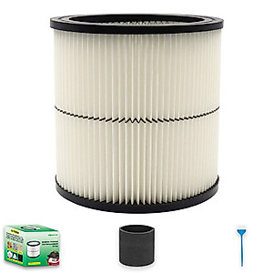 1 Pack 17884 Vacuum Cartridge Filter Replacement for Craftsman shop vac filter 9-17884 17935 17937 17920 for 6 Gallon & Larger Wet/Dry Vacs + 1 Pack Foam Sleeve filter for Most Branded Vacuums