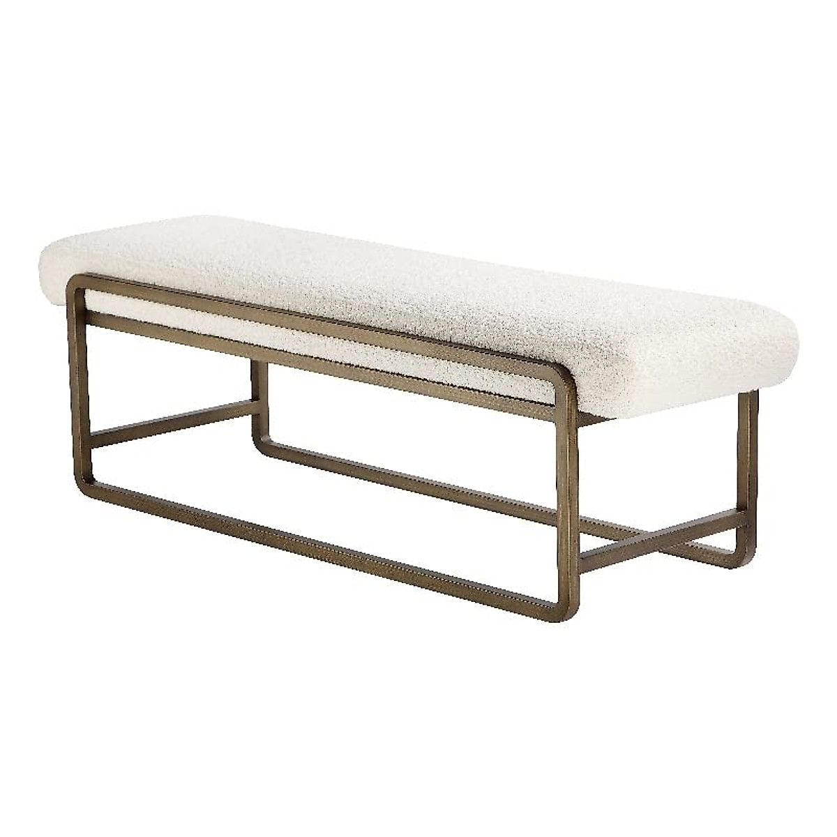 American Home Classic Cole Modern Stainless Steel/Boucle Bench in Brass/Ivory