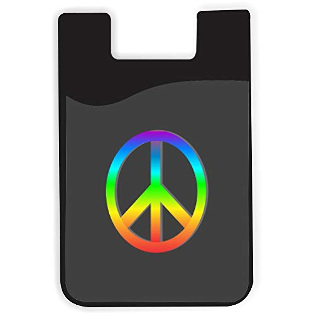 Rainbow Peace Sign on Black Green (Rainbow Pride) Design - Silicone 3M Adhesive Credit Card Stick-on Wallet Pouch for iPhone/Galaxy Android Phone Cases
