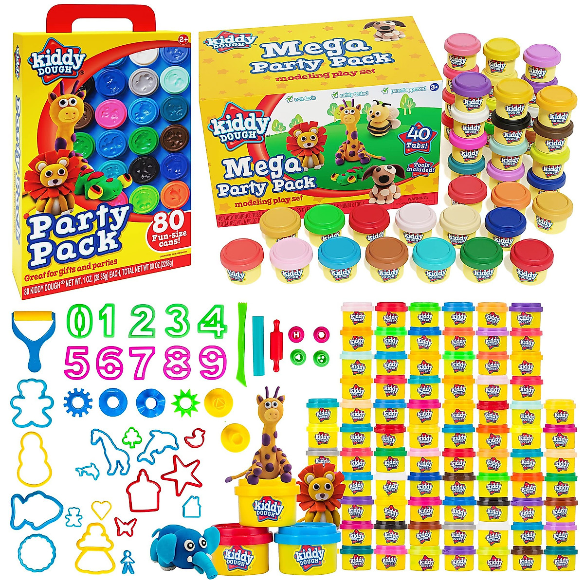 KIDDY DOUGH 2 in 1 Arts & Crafts Kit Set for Kids – 120 Pack of Dough + Dough Tools - Party Favor Birthday Holiday Arts Crafts Activities Gifts Toys for Kids Boys Girls Age 4+