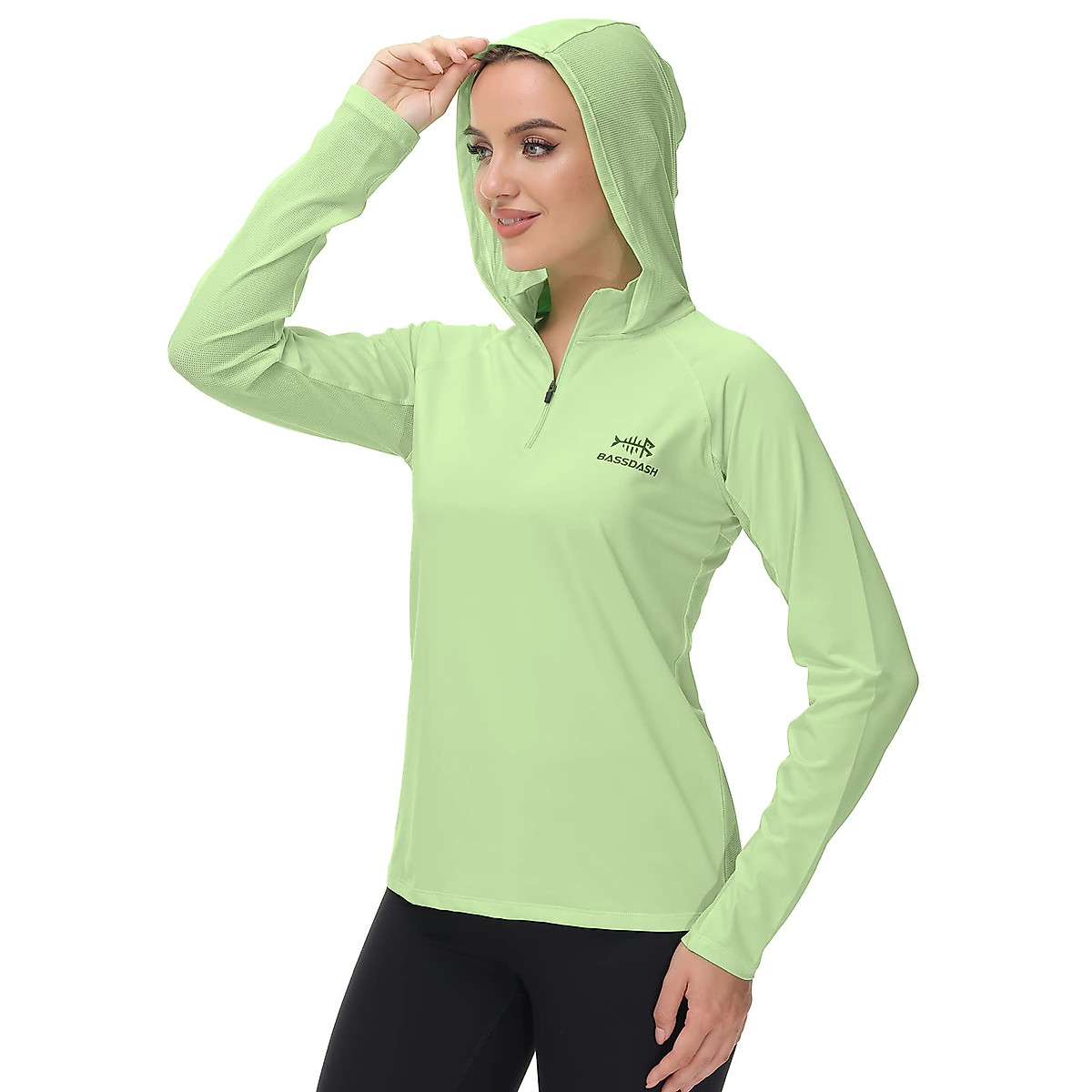 BASSDASH Women’s UPF 50+ Performance Hoodie Long Sleeve UV Fishing Hiking Shirt Apple Green