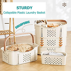 Collapsible Plastic Laundry Basket - Foldable Pop Up Storage Container/Organizer with Handles & Side Container-Space Saving Hamper for Laundry Room,Bathroom,Kids Room,College Dorm
