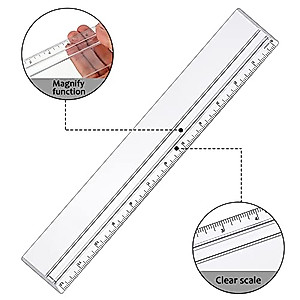 4 Pieces Magnifying Ruler 12 Inch Clear Ruler Plastic Data Processing Metric Scale Ruler Transparent Rulers for Reading Drawing Drafting