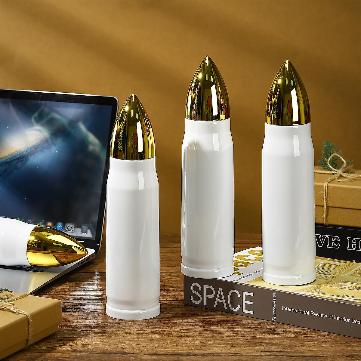 Suttmin 4 Pcs Birthday Gifts for Him DIY Sublimation Bullet Double Wall Tumbler Cups Travel Mug Insulated Coffee Water Bottle Fathers Day from Wife Daughter Son Anniversary Presents for Men Dad