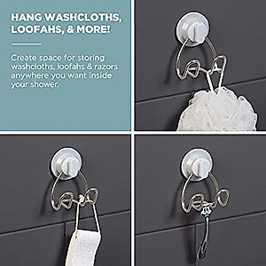 Zenna Home Power Grip Pro Rustproof Multi-Surface Dual Mount Shower Storage Hook, 2 Pack, Stainless Steel