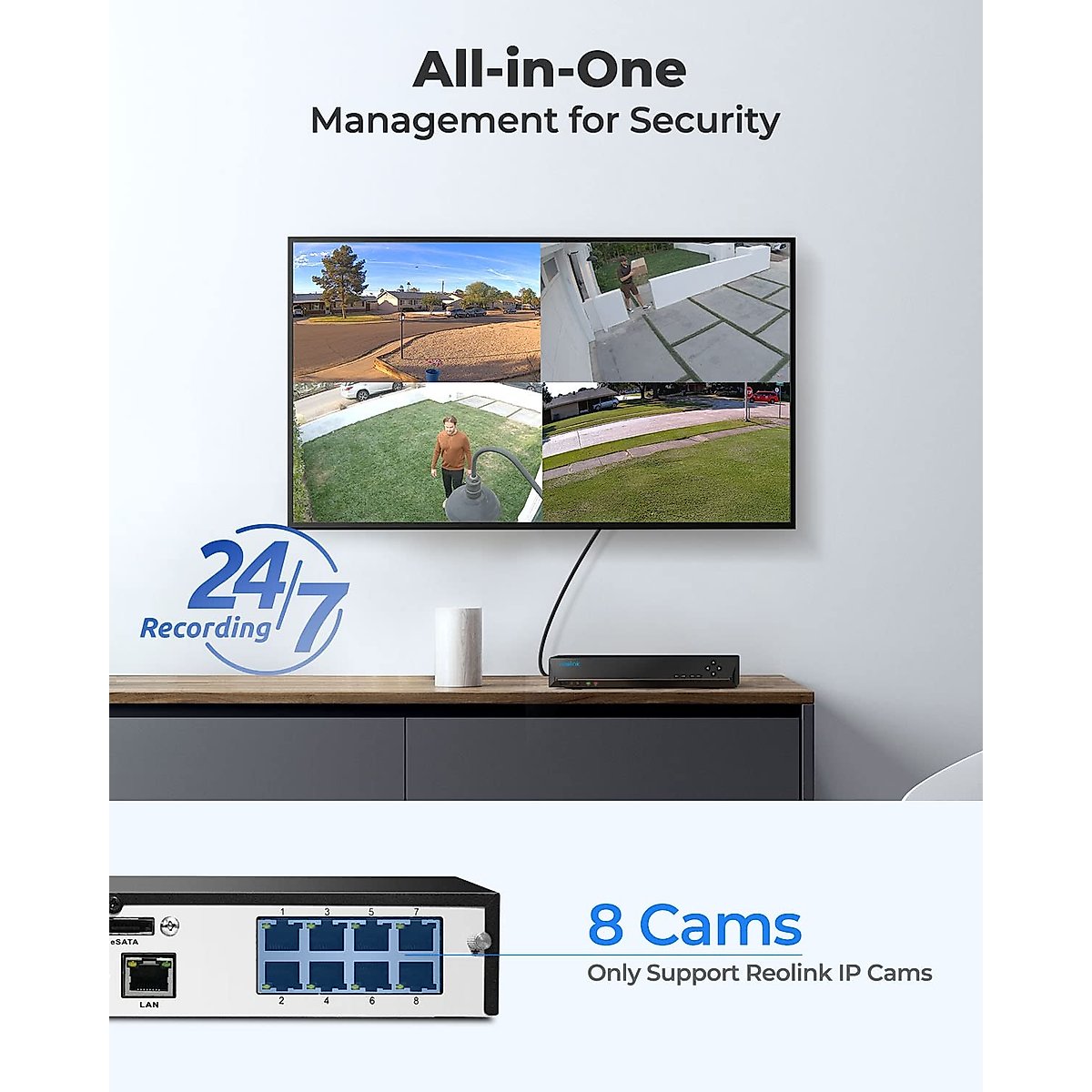 Reolink Wireless Security Camera System, 5MP, 2.4/5GHz WiFi, 5X Optical Zoom, Color Night Vision, 4 pcs RLC-511WA Bundle with 8CH NVR (2TB HDD Pre-Installed)