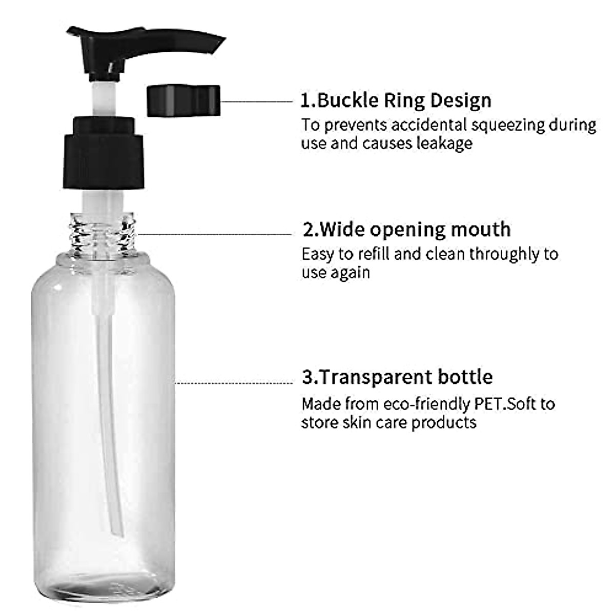 Vitog Travel Bottles Kit, TSA Approved Leak Proof Portable Toiletry Containers Set, Clear flight size PET Cosmetic Containers for Lotion, Shampoo, Cream, Soap, Set of 11 (Black+Plastic)