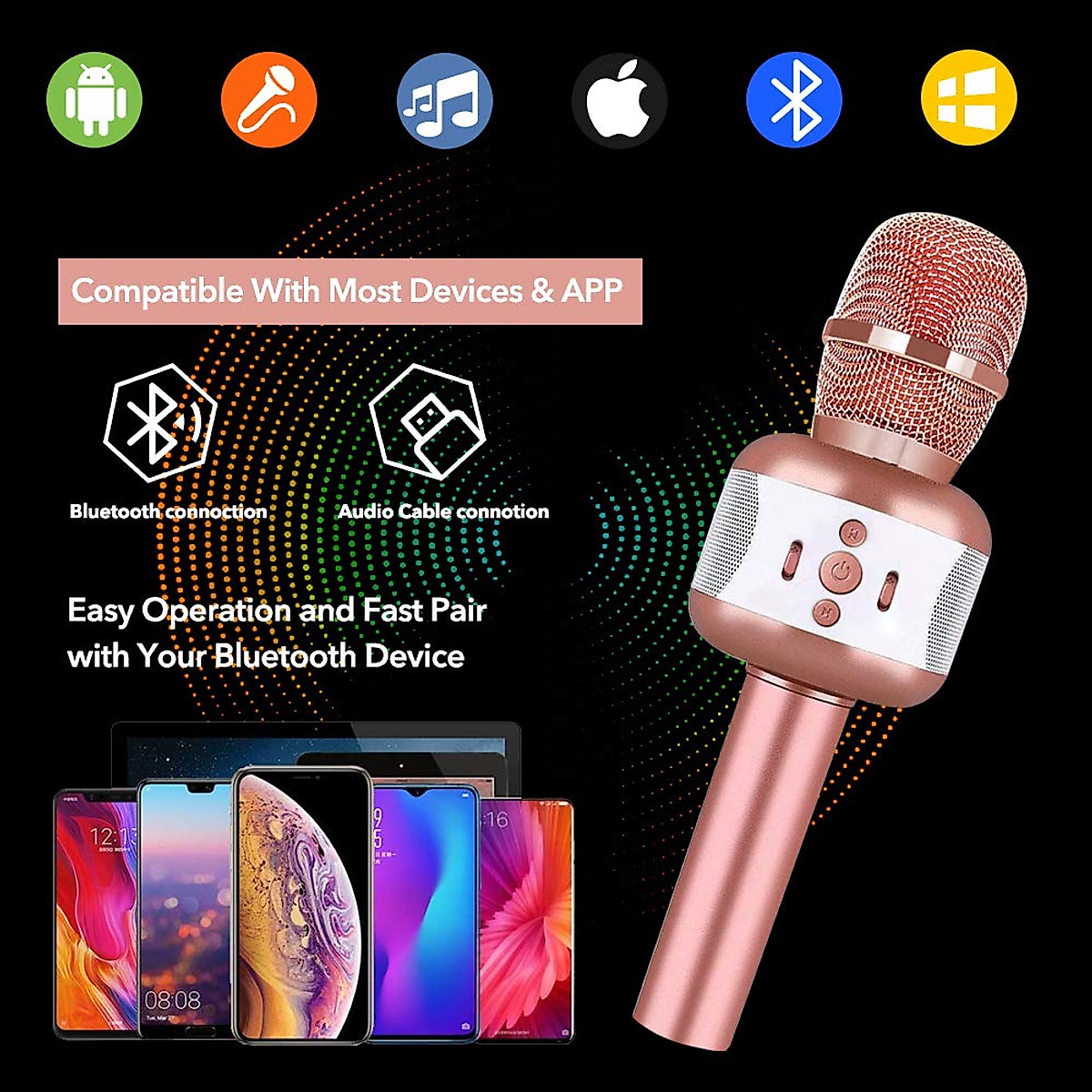Microphone for Kids, Wireless Bluetooth Karaoke Microphone Portable Handheld Microphone Karaoke Mic Machine for Home Party Birthday - Best Christmas Birthday Gifts Toys for Age 4 5 6 7 8 9 10 (Rose)