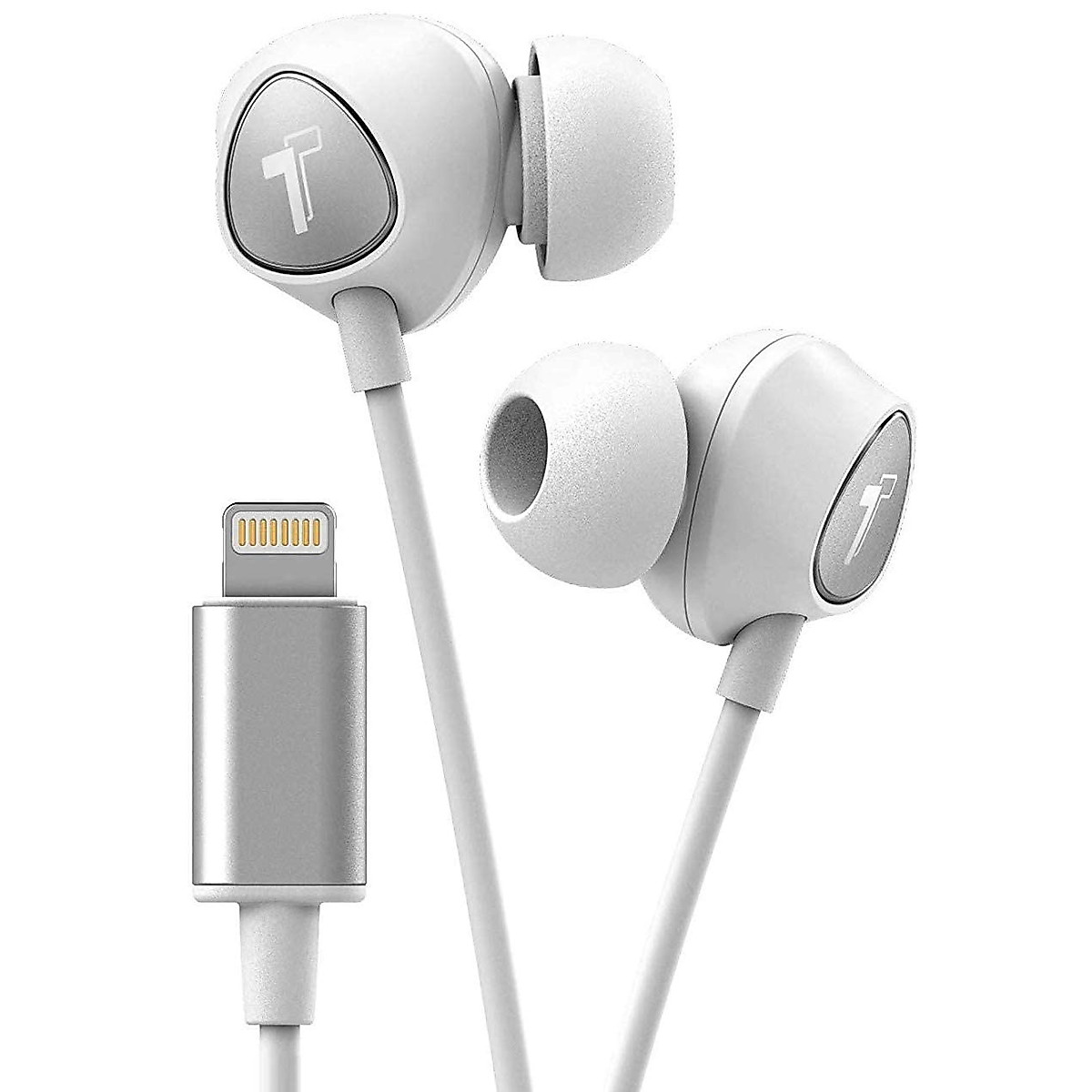 Thore iPhone Earbuds with Lightning Connector MFi Certified by Apple Earphones (V100) Wired in-Ear Headphones with Volume Control & Mic for iPhone X, XS, XR, 11, 12, 13, 14 Pro Max (White Silver)