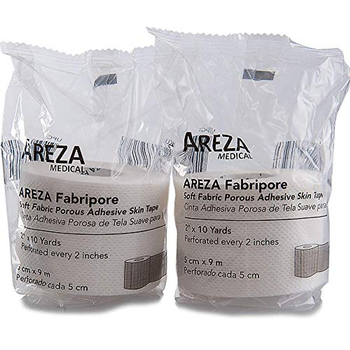 Areza Medical Surgical Tape, Two Rolls, Porous Skin Soft Fabric Cloth Adhesive Tape 2" x 10 Yards