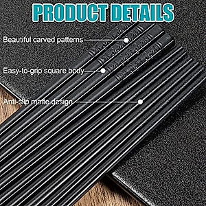 5 Pairs Reusable Chopsticks Dishwasher Safe,9.5 Inch Fiberglass Chopsticks Set, Japanese Chinese Korean Chopsticks for Food, Non-Slip, Easy to Use (Black Chopsticks) (D)
