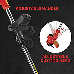 HUDAEN Cordless Grass Trimmer Weed Wacker, 3-in-1 String Trimmer Lawn Edger with 21V 2Ah Li-ion Battery for Garden and Yard with Wheel, Lightweight Adjustable Height Weed Eater Tool (Red)