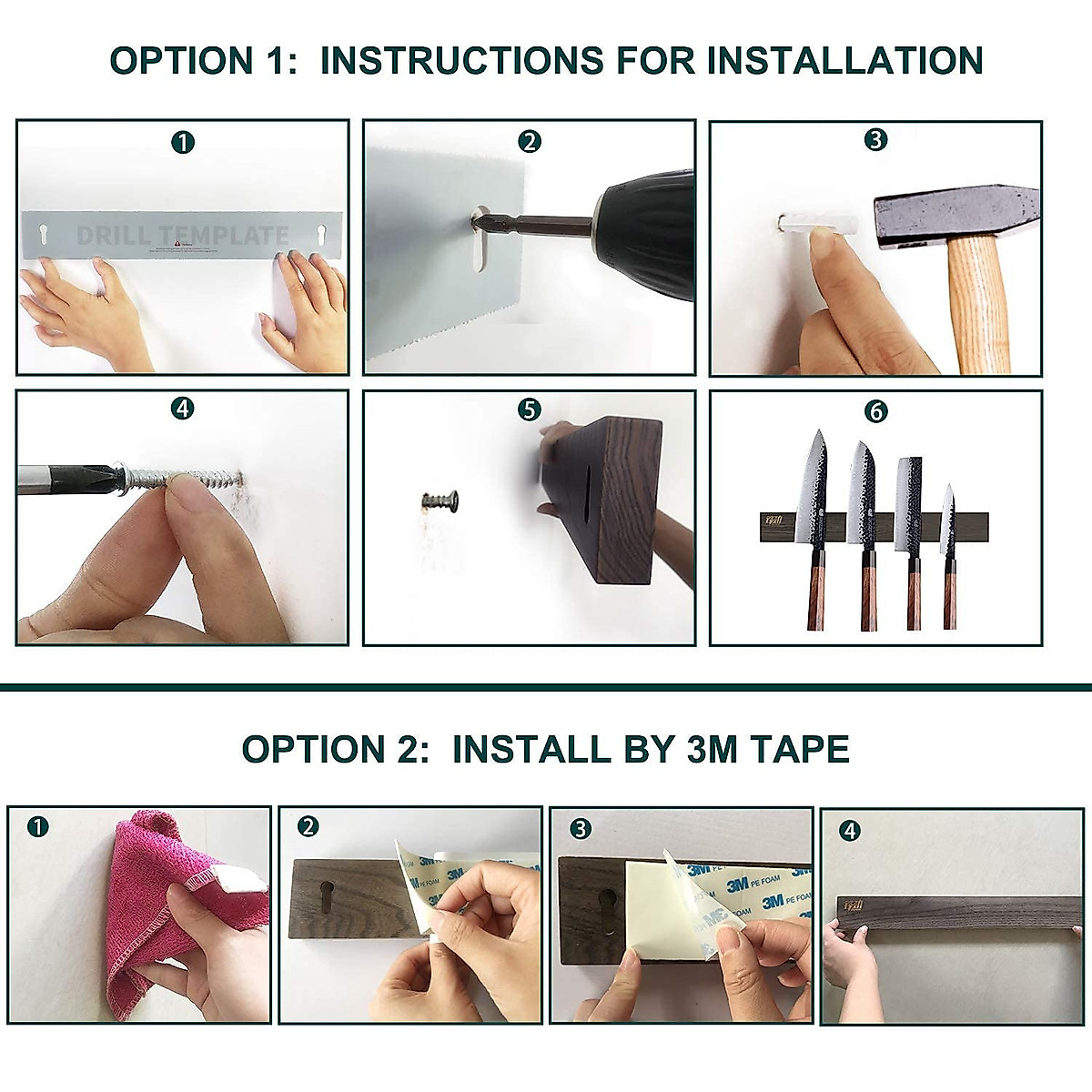 FINDKING 5Pcs Knife Set Dynasty series-3 layer 9CR18MOV clad steel w/octagon handle Chef's Knife with 18'' Acacia Wood Magnetic Knife Strip