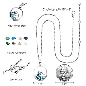 Lauren-Spencer Turquoise Wave Necklace for Women Tumbled Gemstone Chips Pendant Necklace Dainty Ocean Wave Necklaces for Women Girls Surfer Beach Jewelry Gifts (Wave Style D-Turquoise+White Howlite)