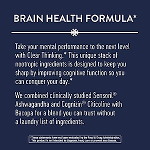 Nature's Way Clear Thinking Nootropic, Brain Health*, Cognitive Performance*, with Ashwagandha, 40 Capsules
