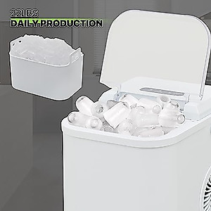 Magshion Compact Countertop Ice Maker, Portable Ice Machine with Handle, 8 Ice Cubes Ready in 8 Mins, 26lbs in 24Hrs, Ice Cube Maker with Ice Scoop for Home Kitchen Office Party RV, White
