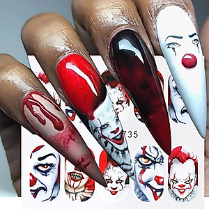 UARUOGP 25 Sheets Halloween Water Transfer Nail Stickers Nail Art Decals,10 Sheets Punk Skull Nails Foil Transfer Stickers,Grimace Skull Eye Spider DIY Decals for Halloween Party(35 Pcs)