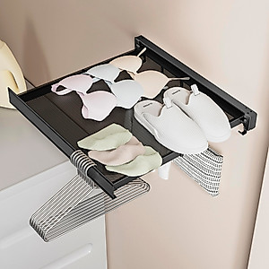 CHAHUANV Retractable Drying Rack with Net,Laundry Drying Rack for Shoes,Socks,Underwear,Wall Mouted Drying Rack with Hooks,Folding,Collapsible Hanger Rack, Gray