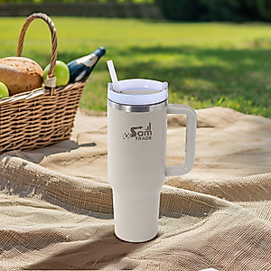 Samtrade Drinking Cup, Stainless Steel Insulated Tumbler with Handle (40oz) - 100% Leak-Proof Friendly Travel Mug, Light Gray, YX-T40