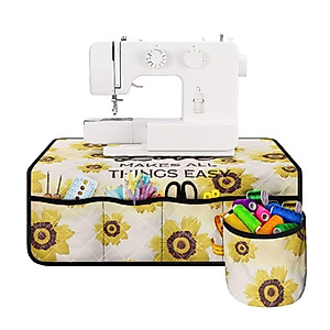 Kathyboom Fall Sunflower Sewing Machine Mats with Pockets Soft and Portable Pad Organizer Fit for Most Standard Sewing Machine Thanksgiving Decor